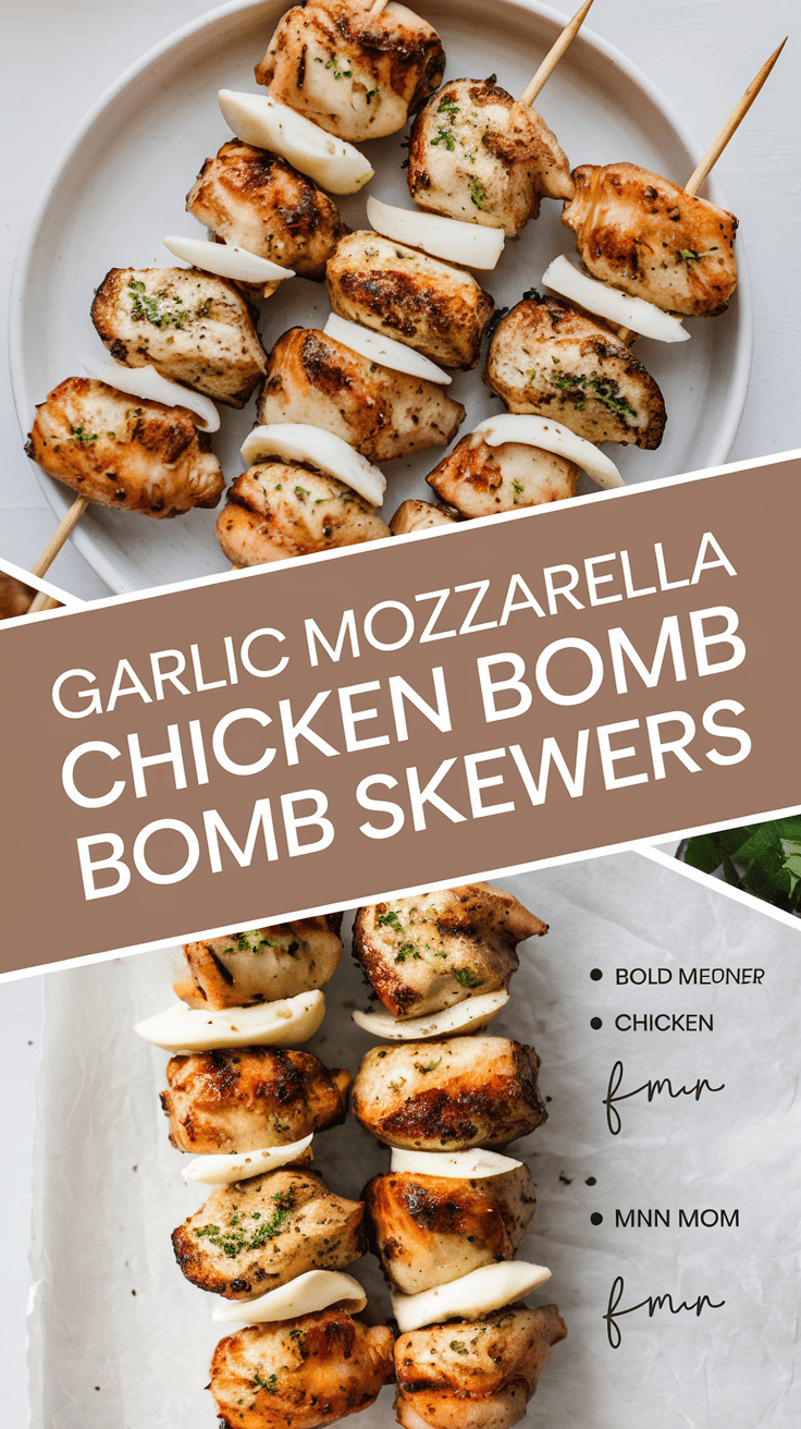 Garlic Mozzarella Chicken Bomb Skewers